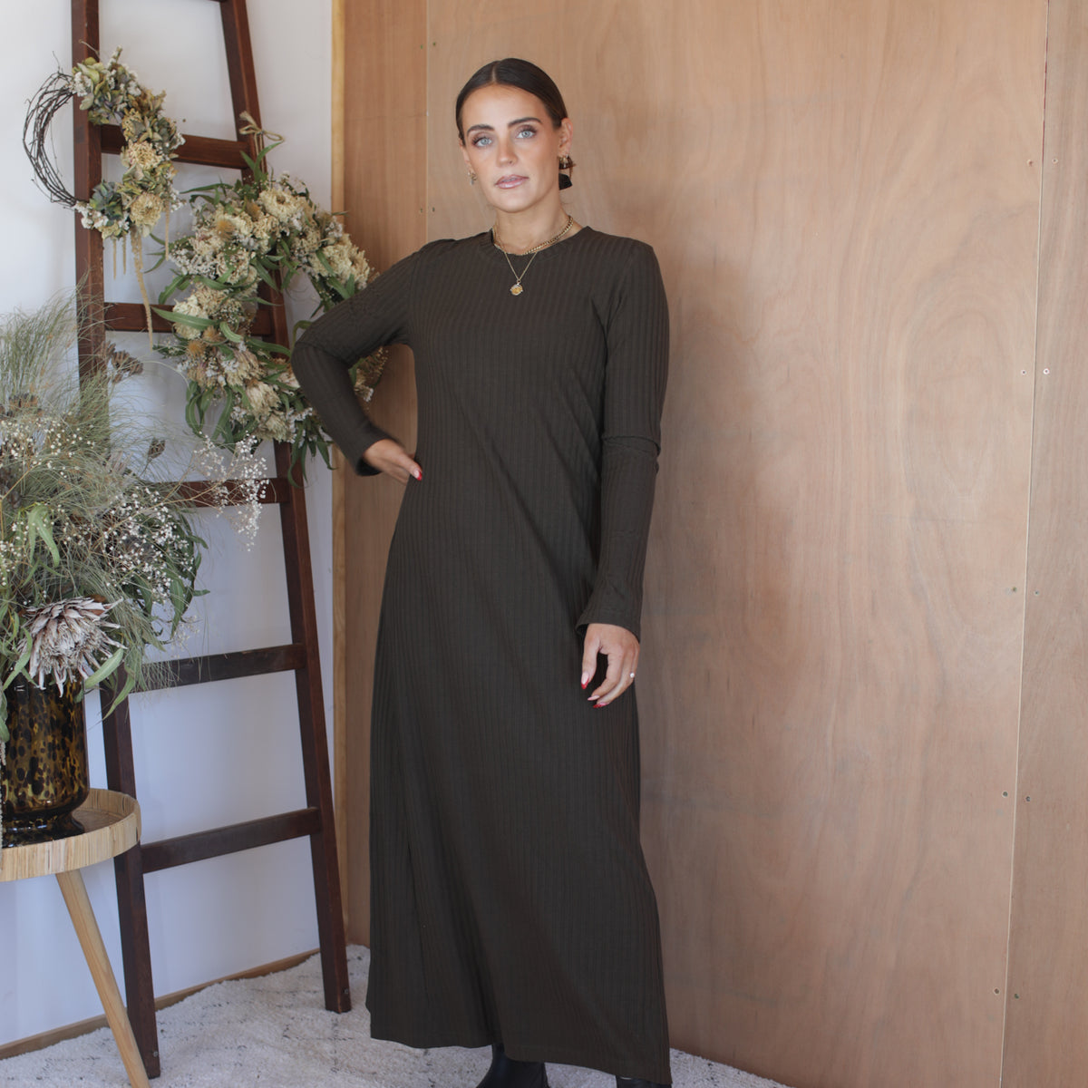 Evelyn Dress - Khaki – Heidi Frank